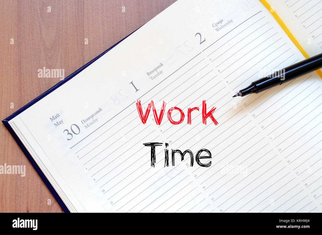 Work time text concept on notebook Stock Photo - Alamy