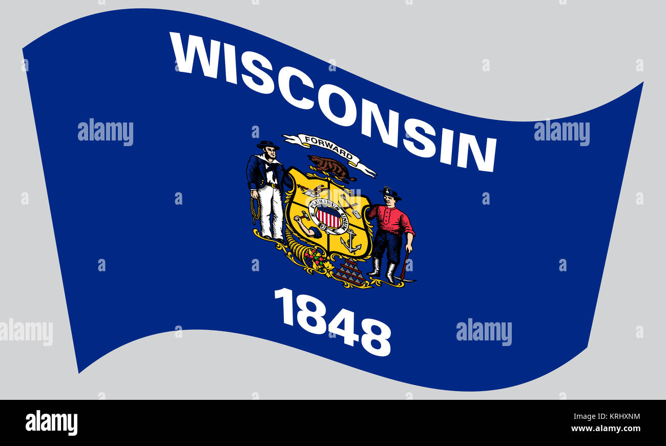 Flag of Wisconsin waving on gray background Stock Photo - Alamy