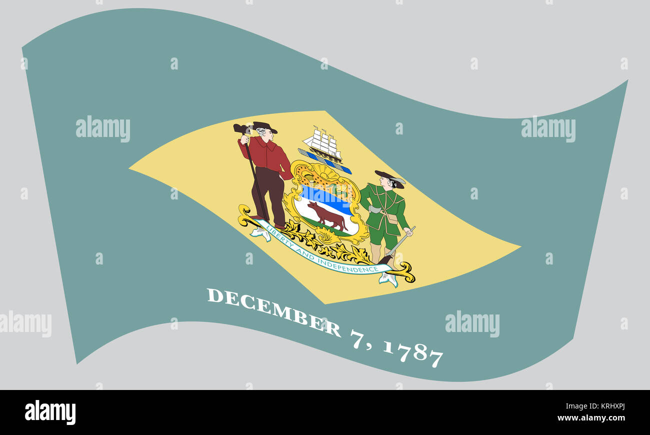 Flag of Delaware waving on gray background Stock Photo - Alamy