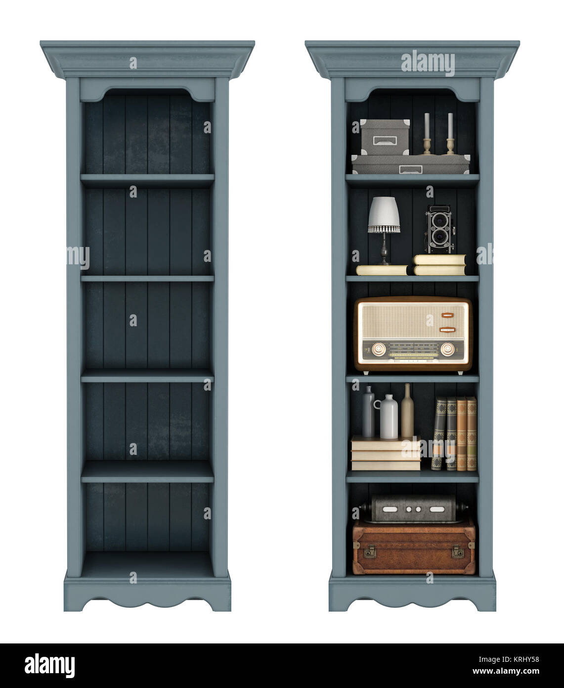 Retro bookcase on white Stock Photo - Alamy