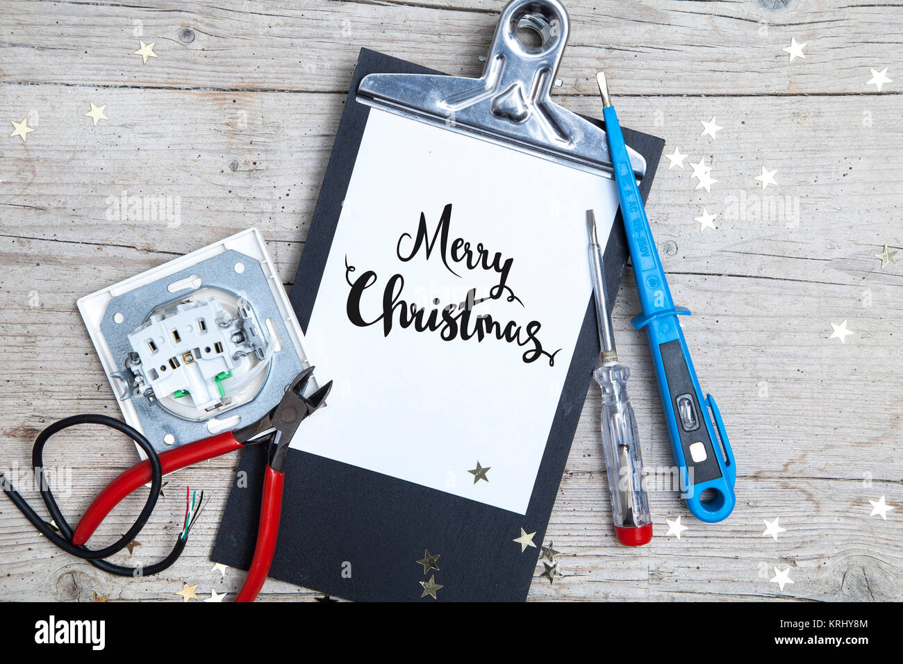creative christmas card for at electrican business Stock Photo - Alamy
