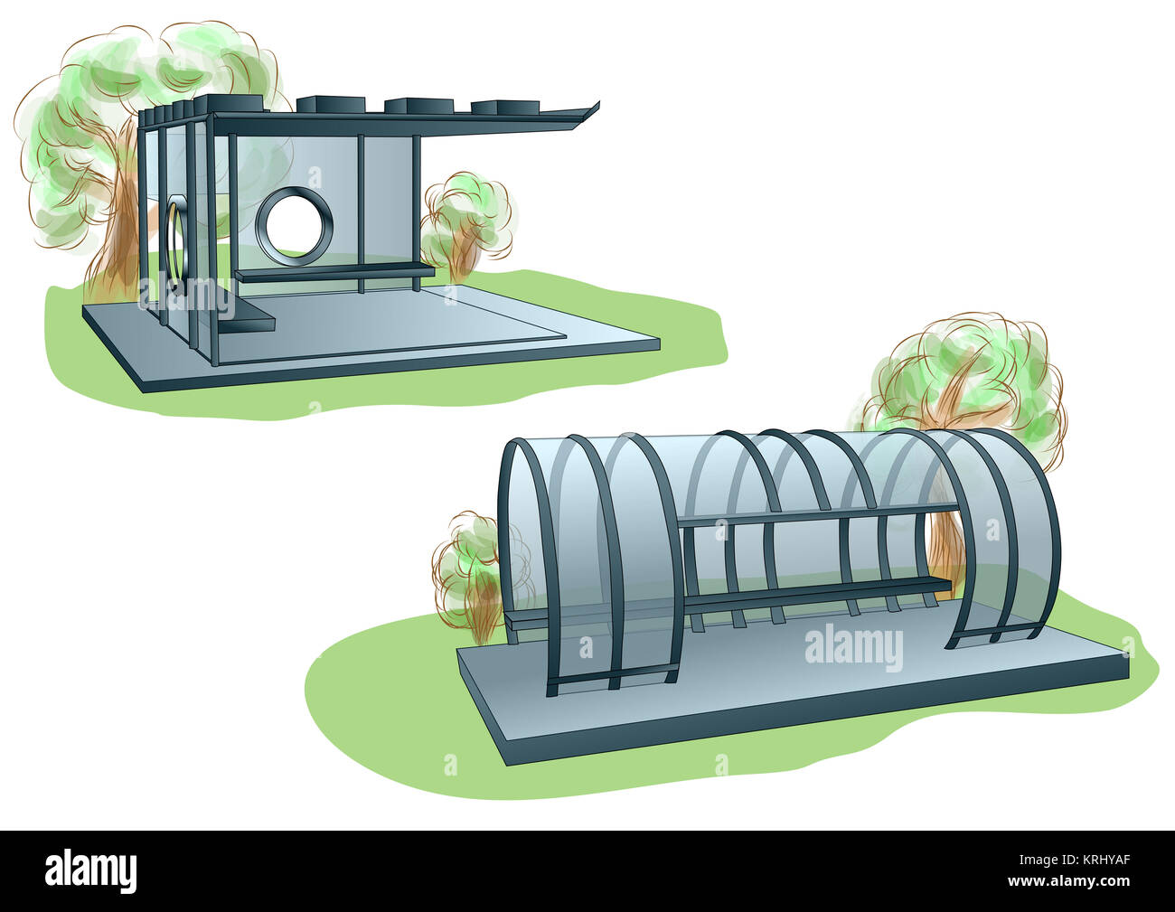 two glass bus stop Stock Photo - Alamy