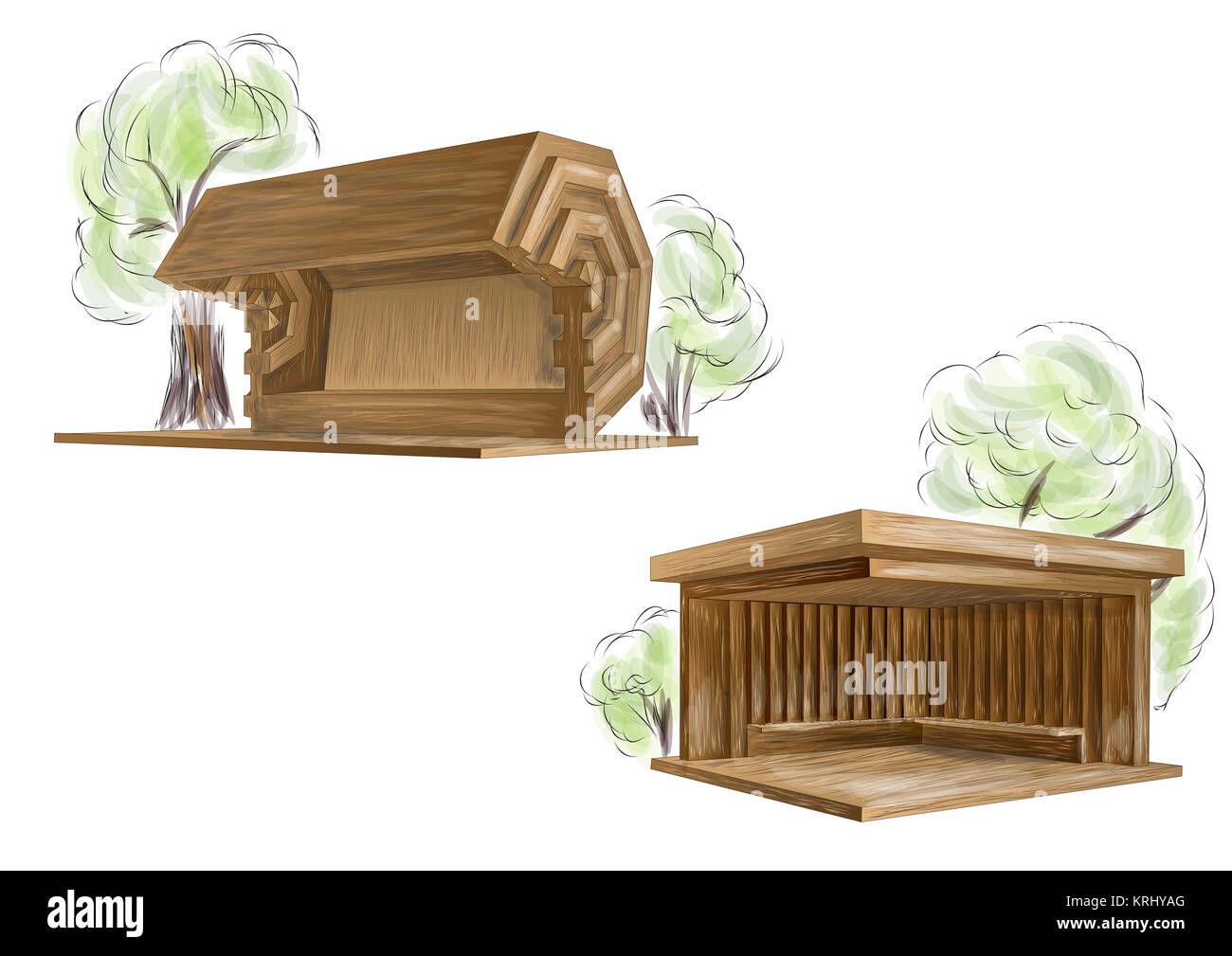 two wooden bus stop Stock Photo - Alamy