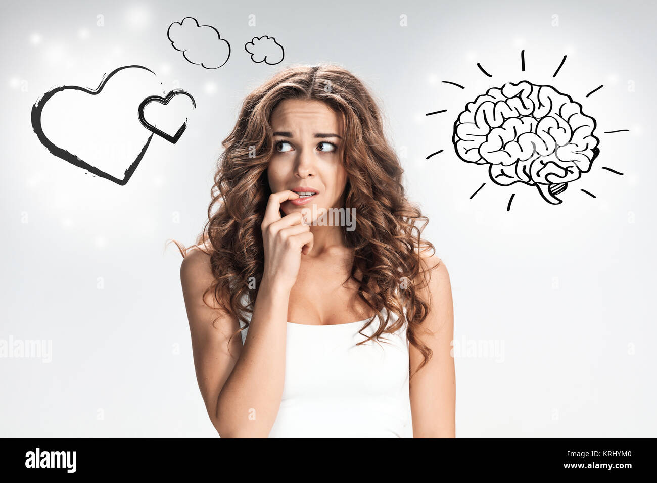 The young woman's portrait with frightened emotions Stock Photo - Alamy