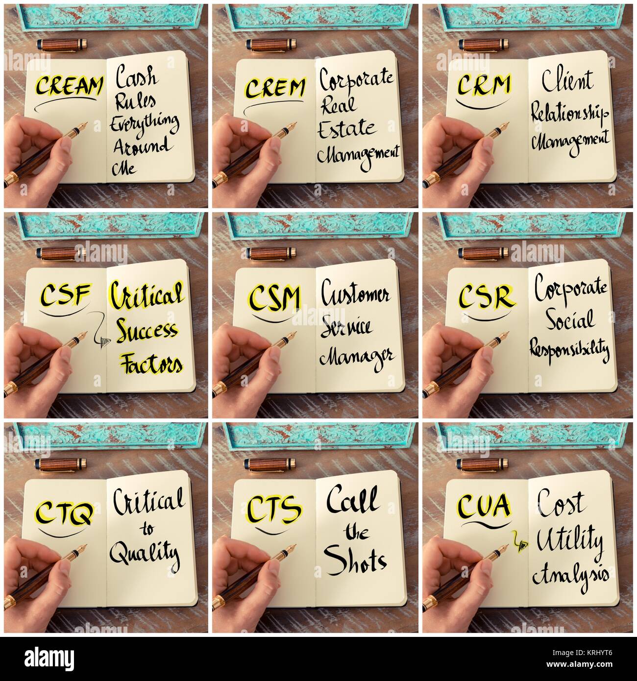 Photo collage of handwritten business acronyms Stock Photo - Alamy