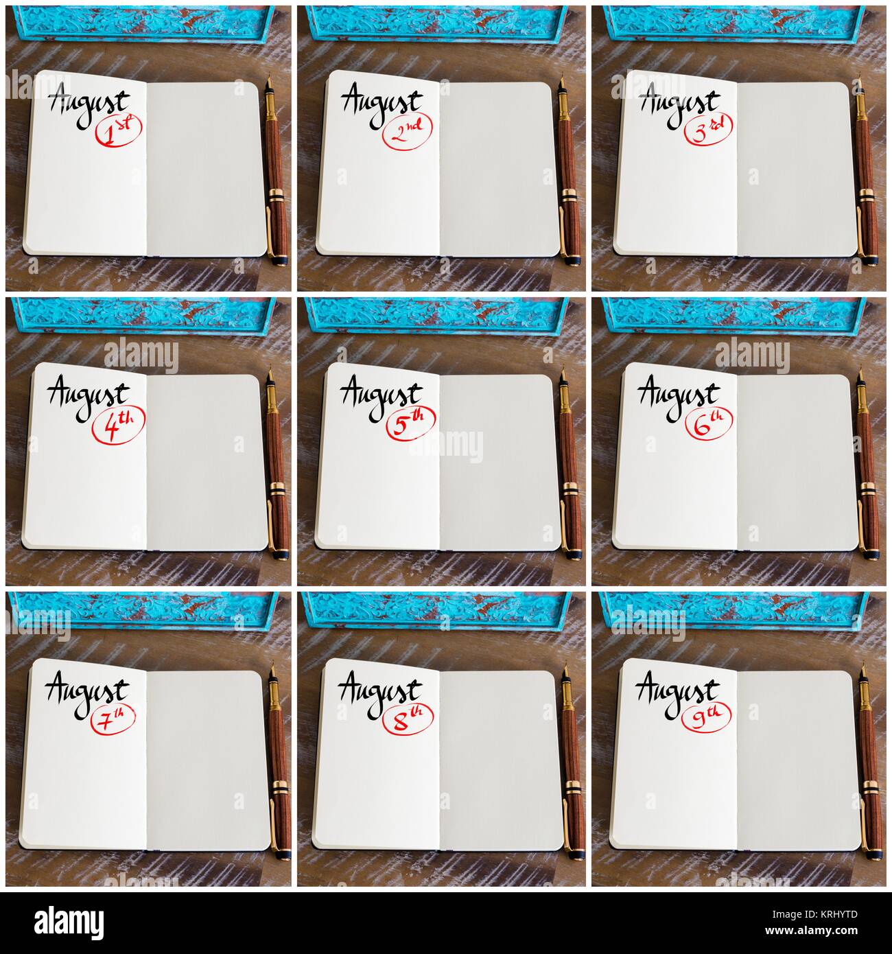 Photo collage of days 1st to 9th of month August handwritten on ...