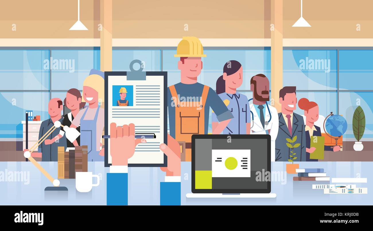 Hr Manager Hand Hold Cv Resume Of Construction Worker Over Group Of