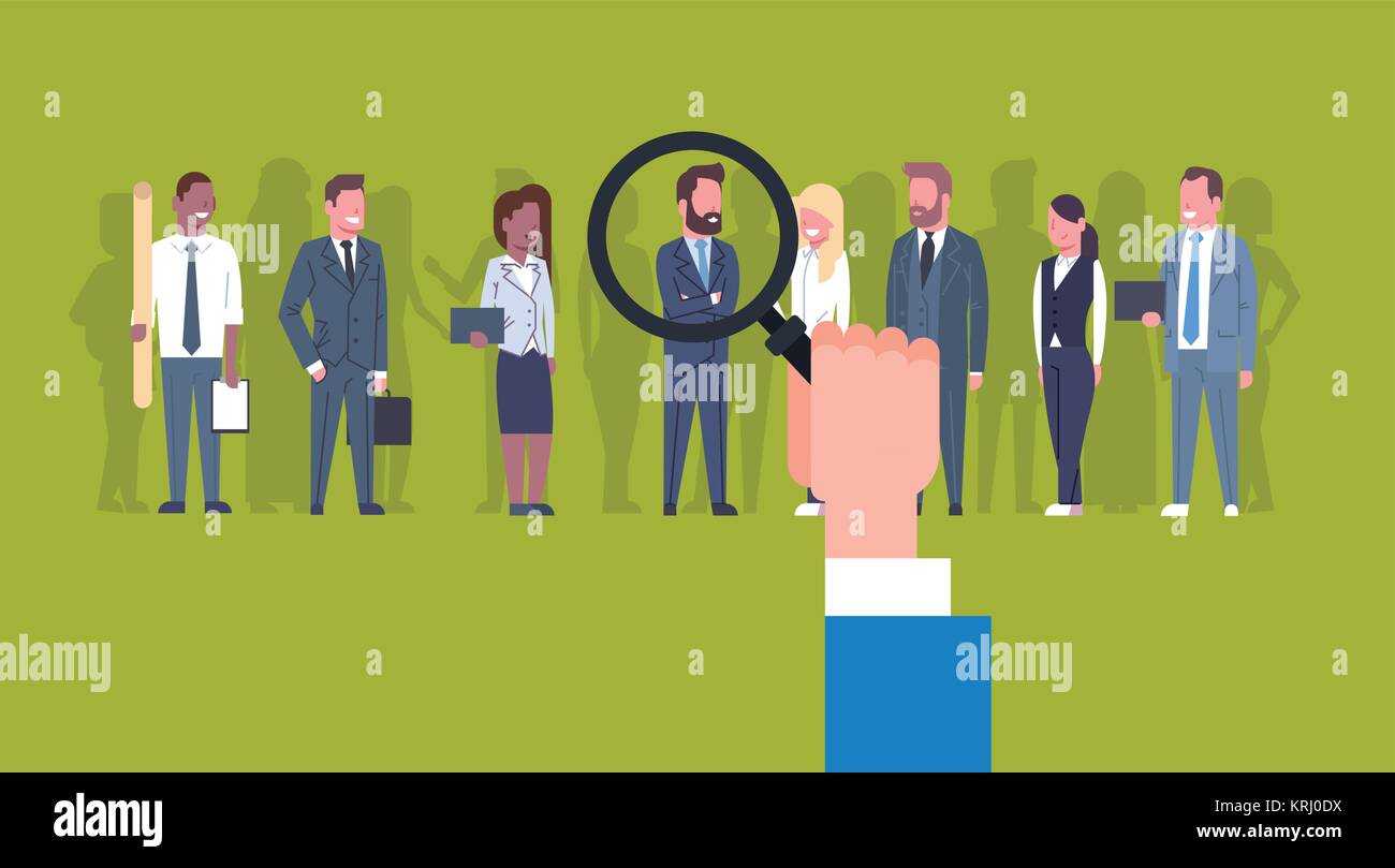 Hr Hand Holding Magnifying Glass Pick Businessman Of Group Of Business ...