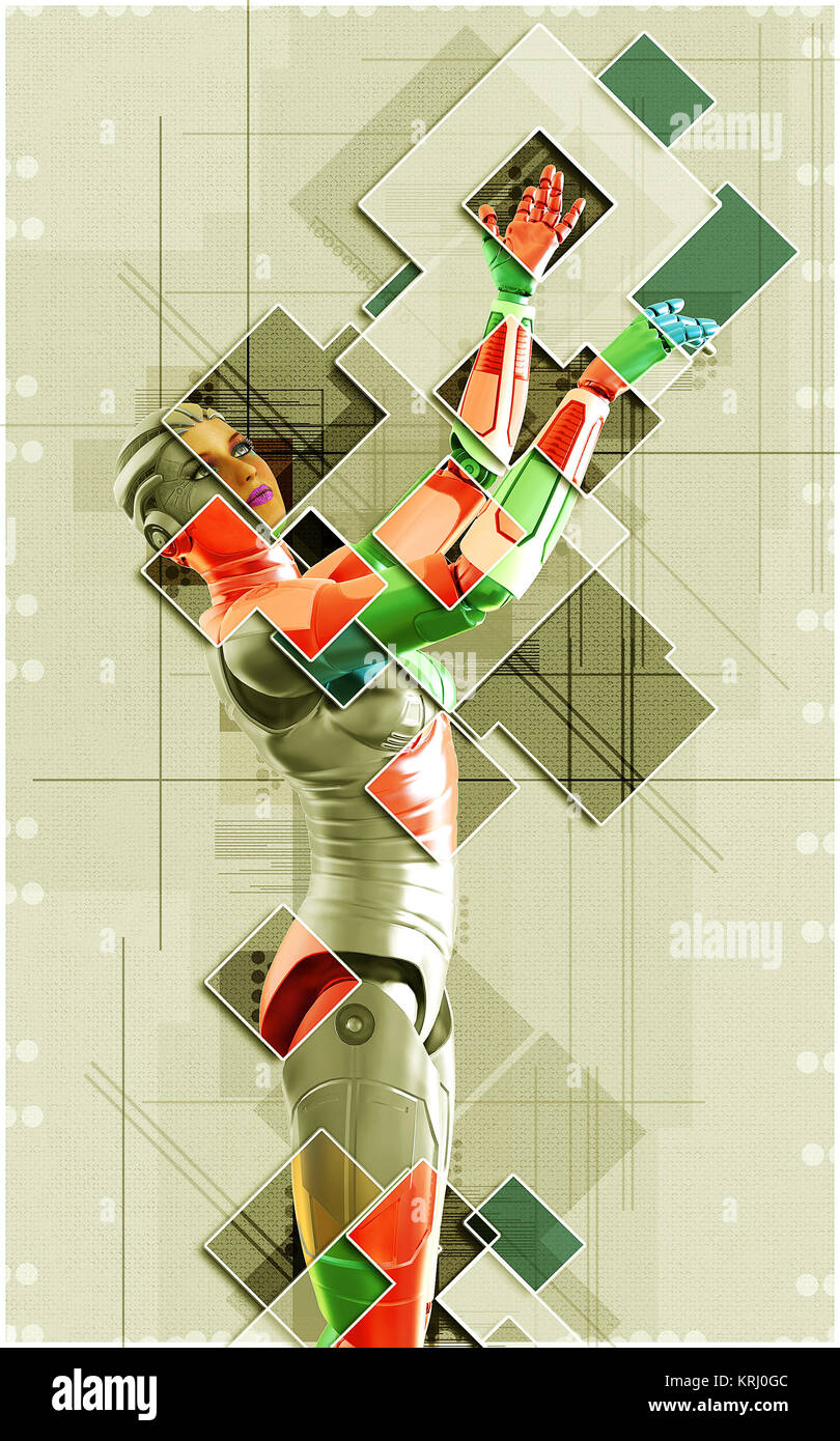 3D illustration female cyborg in collage style Stock Photo - Alamy