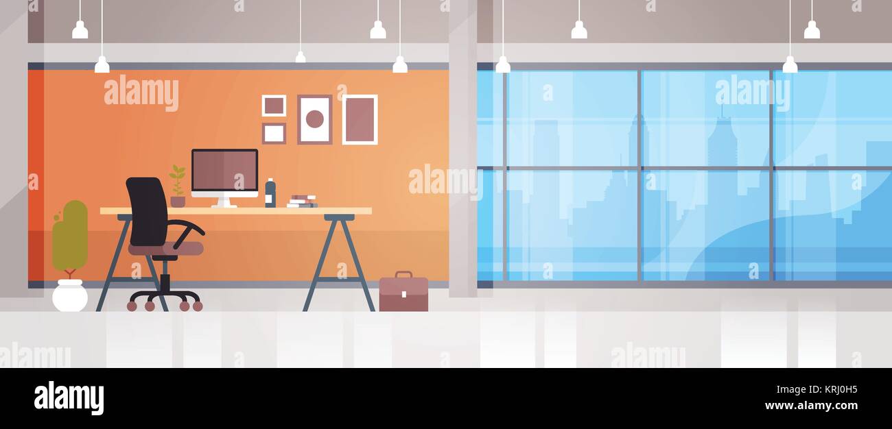 Empty Workplace Office Desk With Desktop Computer Workspace Interior ...