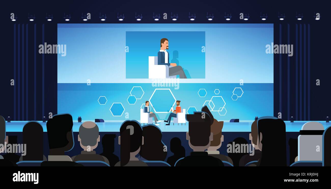 Business Man On Public Interview Conference Meeting In Front of Big ...