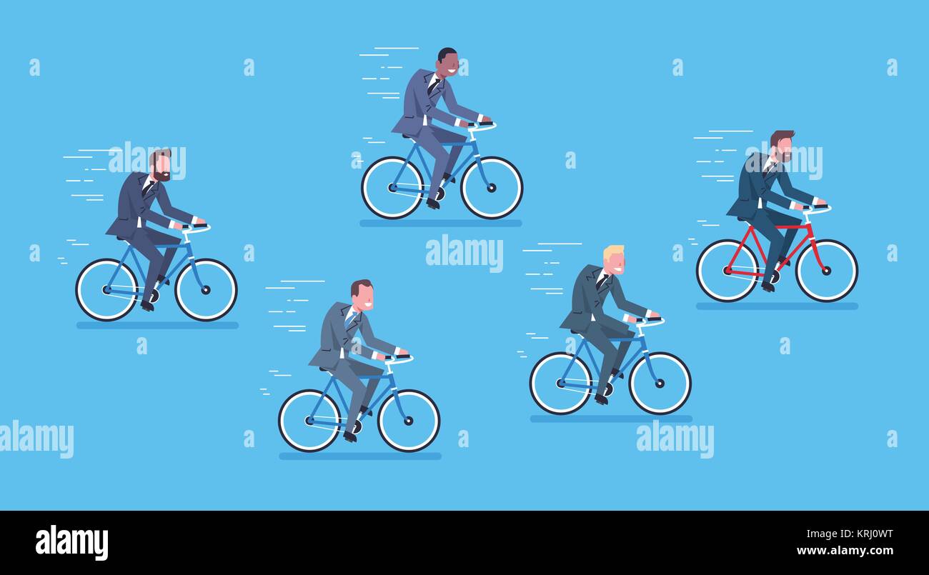 Group Of Mix Race Business Men Ride Bicycle Fast Competition Concept ...