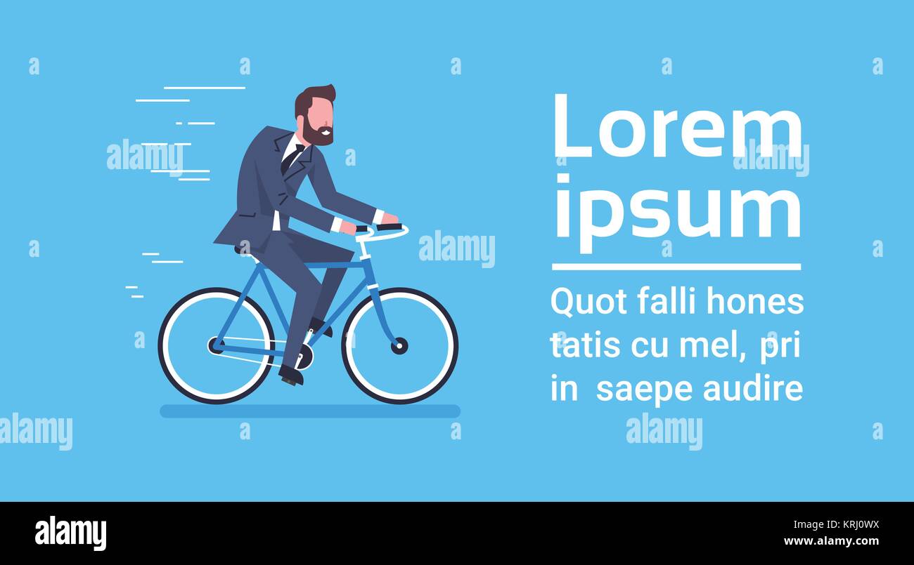 Business Man In Suit Ride Bicycle Over Template Blue Background With ...