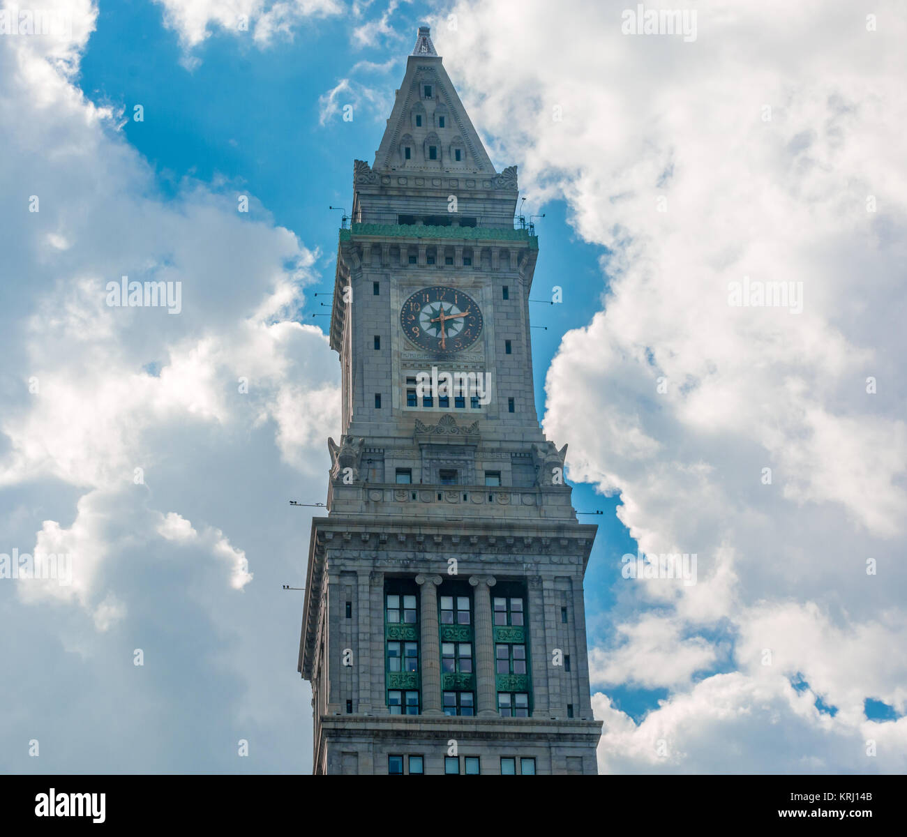 Historical Clock Tower in Boston Skyline Challenging the Clouds Stock ...