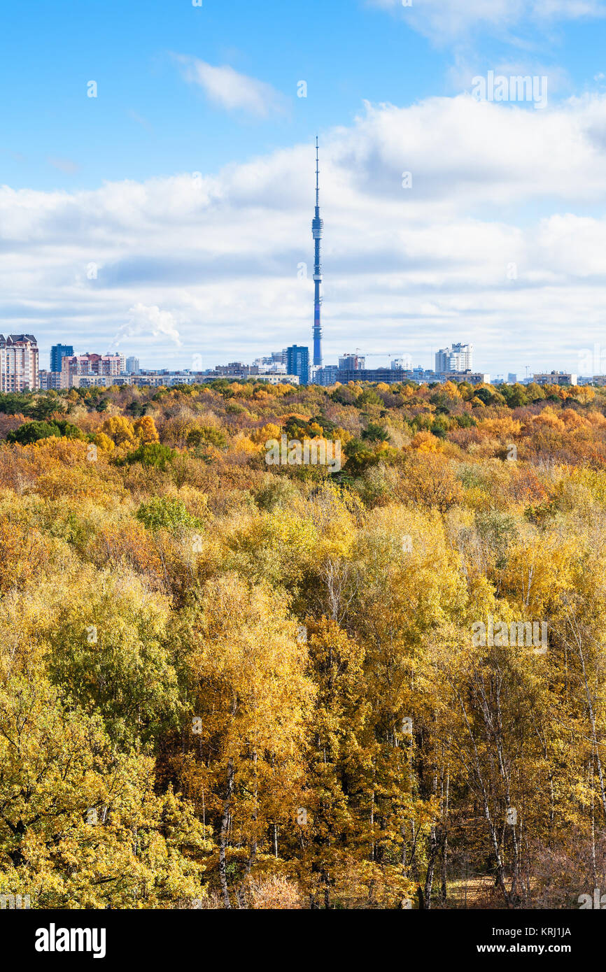 autumn forest and city with tv tower on horizon Stock Photo - Alamy