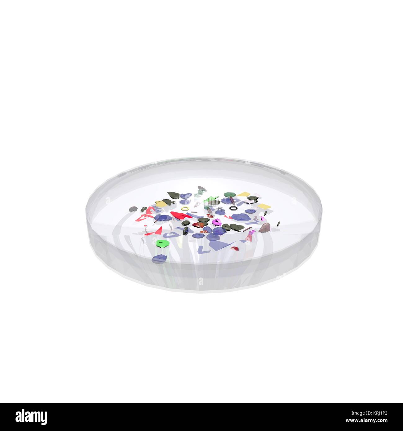 culture dish by plastic waste. Plastic particles 3D rendering Stock ...