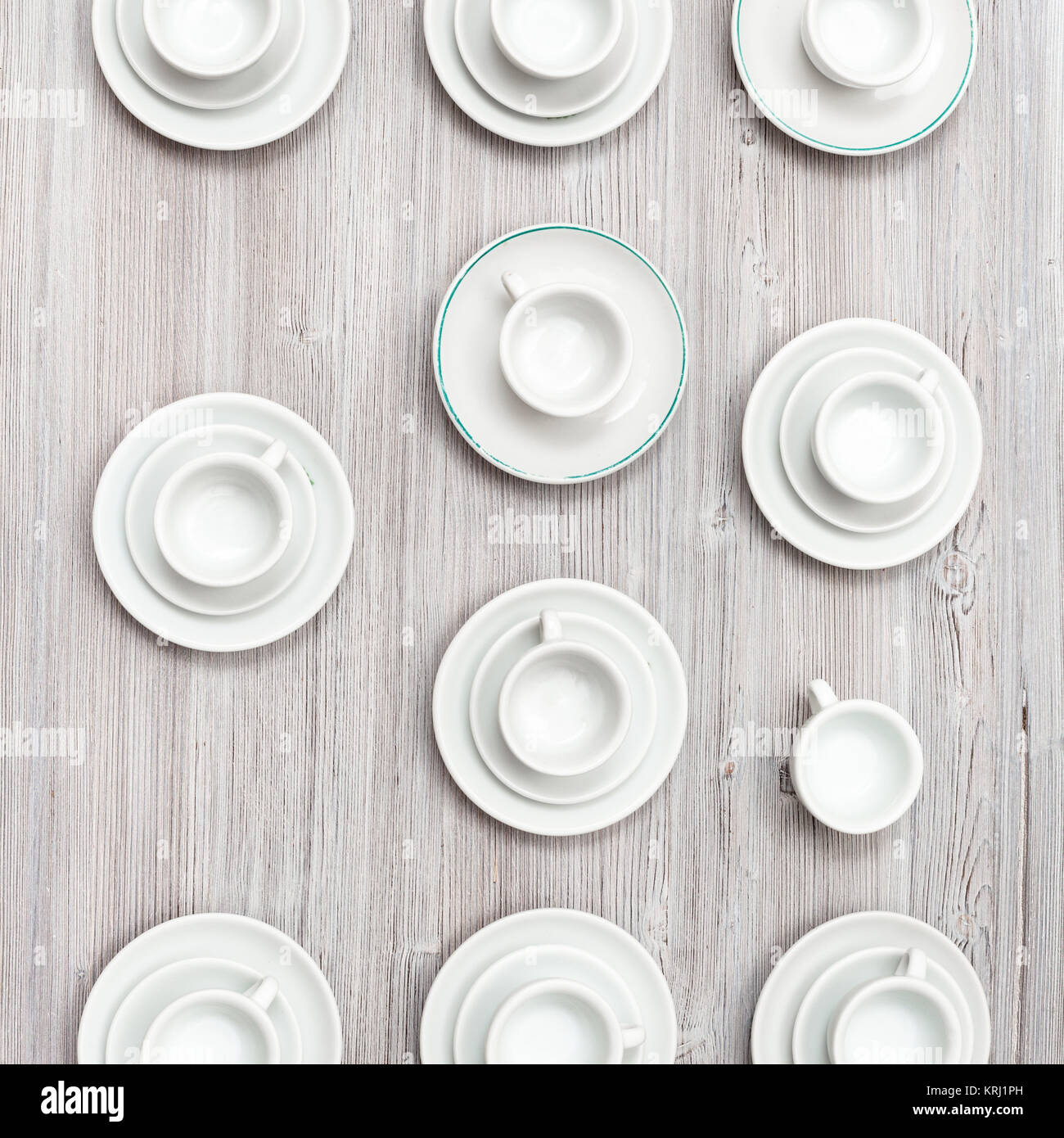 top view of several cups and saucers on gray table Stock Photo - Alamy