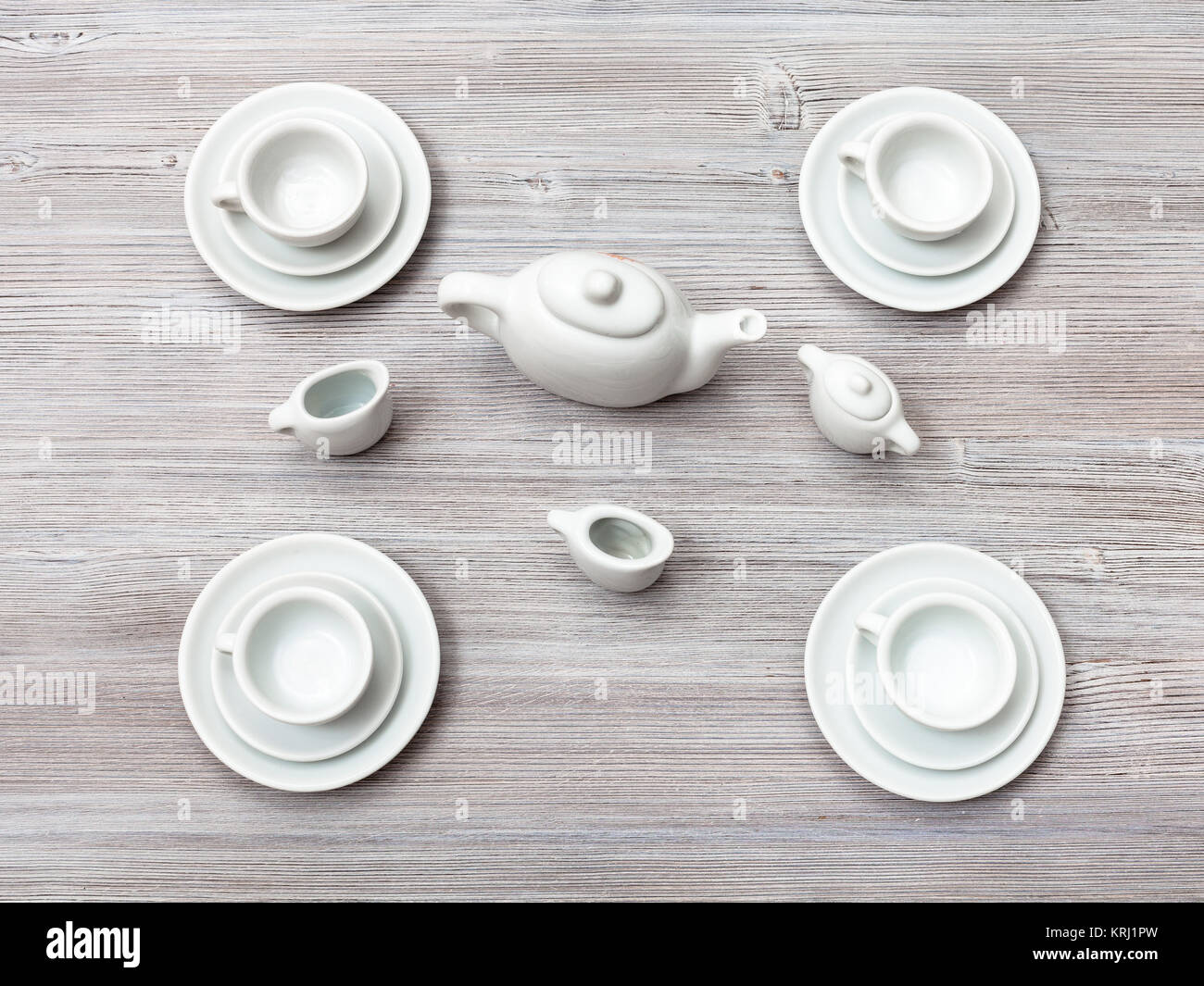 top view of tea set on gray brown table Stock Photo - Alamy