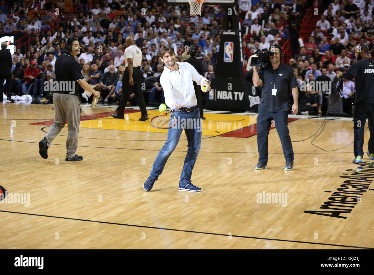 MIAMI, FL - MARCH 31: Tennis player David Ferrer visits the Miami Heat ...