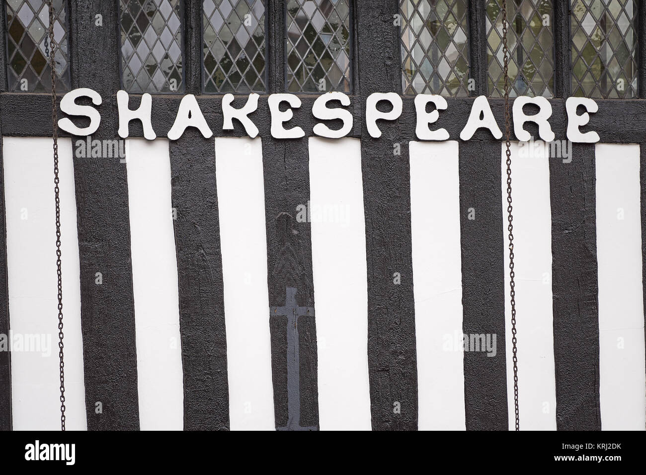 Tudor style Shakespeare sign - letters on a timber frame house Stock ...