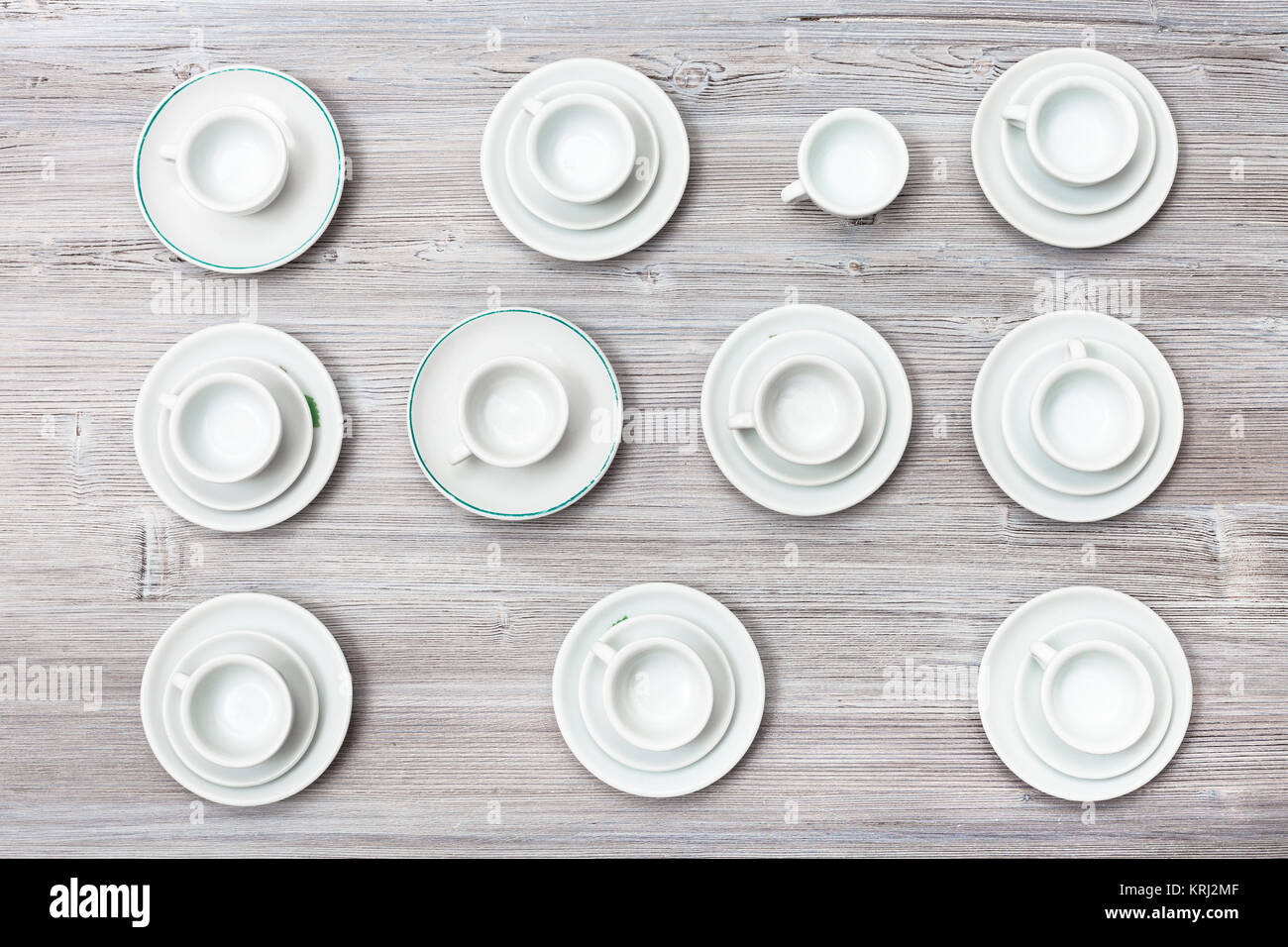top view lot of cups and saucers on gray board Stock Photo - Alamy