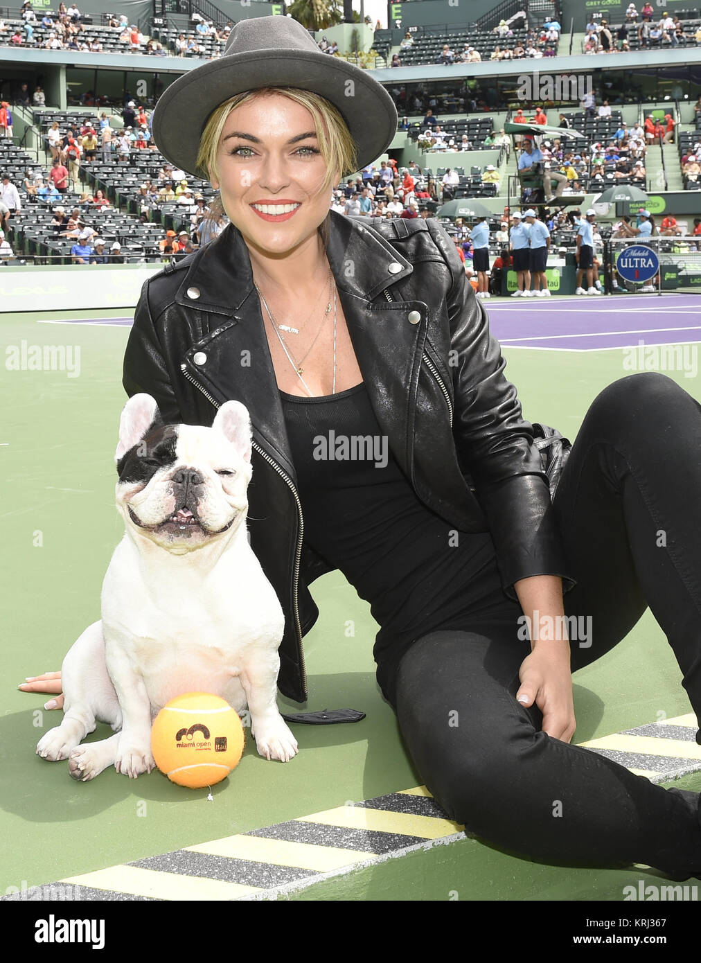 KEY BISCAYNE, FL - MARCH 31: Manny The Frenchie, Serinda Swan during ...