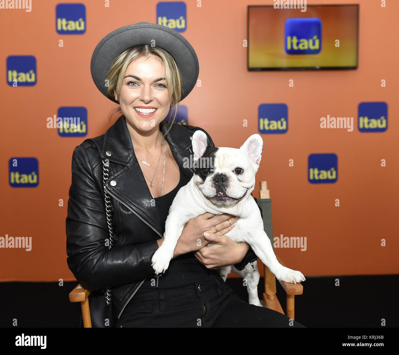 KEY BISCAYNE, FL - MARCH 31: Manny The Frenchie, Serinda Swan during ...