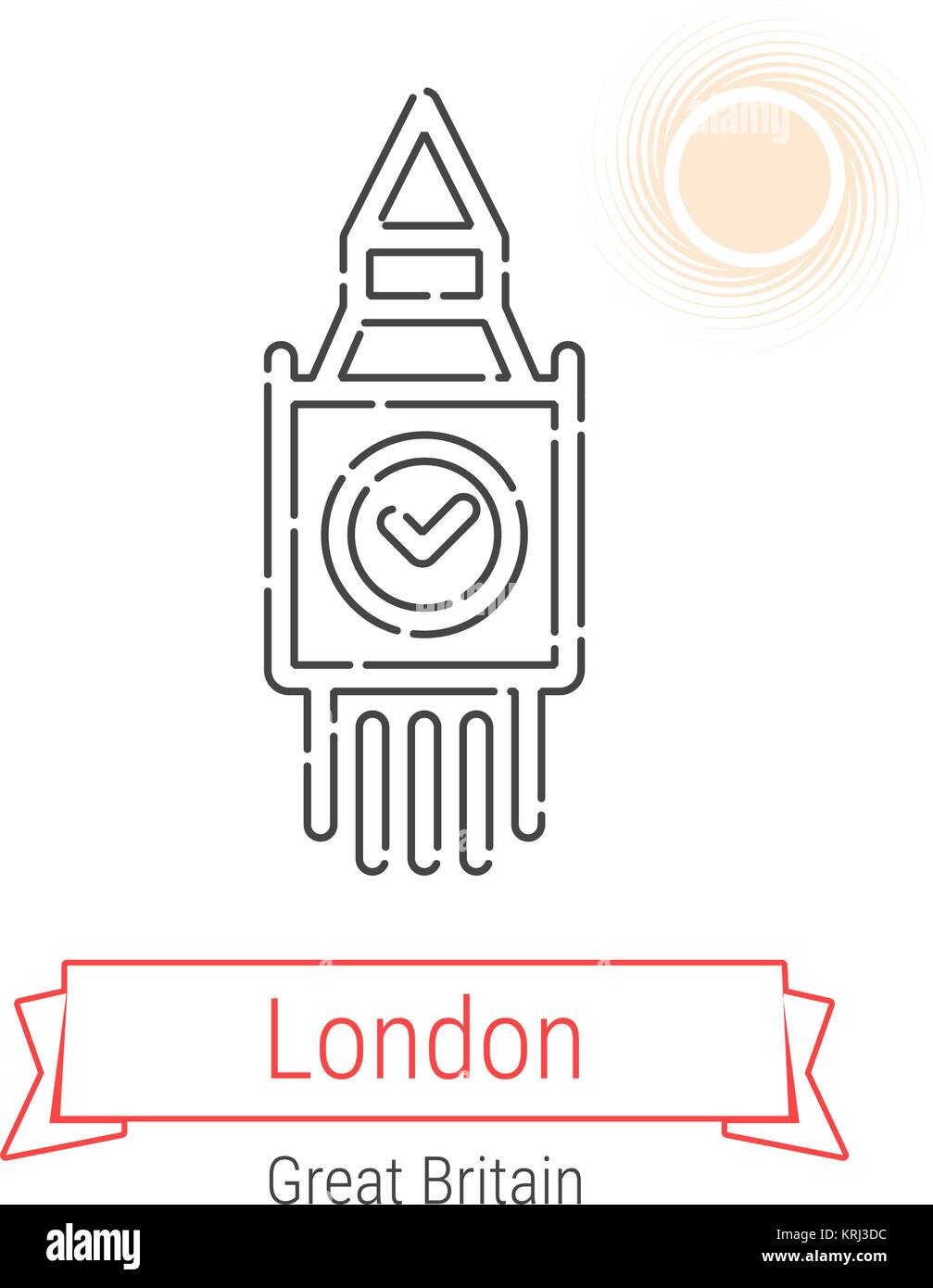 London, Great Britain Vector Line Icon with Red Ribbon Isolated on ...
