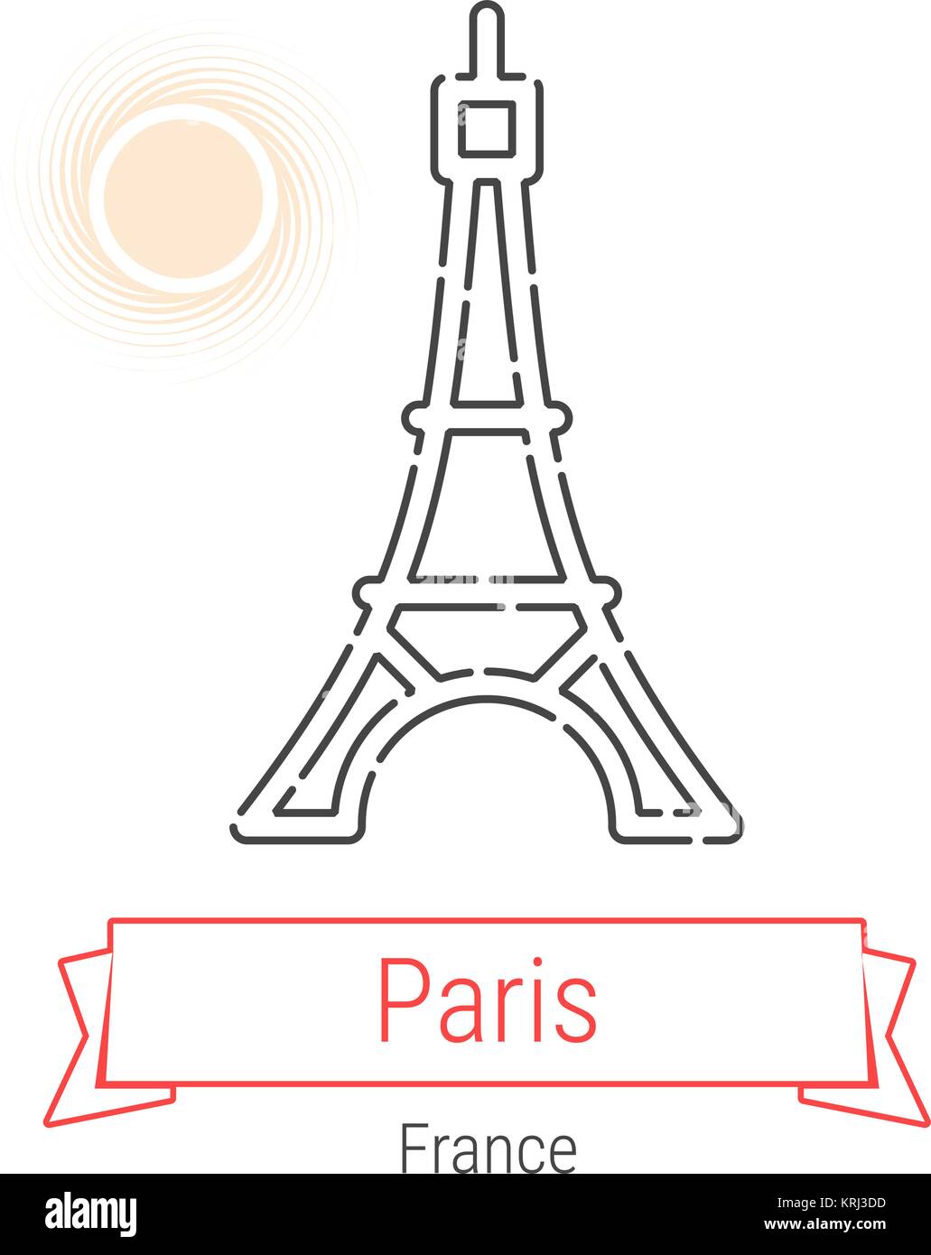 Paris, France Vector Line Icon with Red Ribbon Isolated on White ...