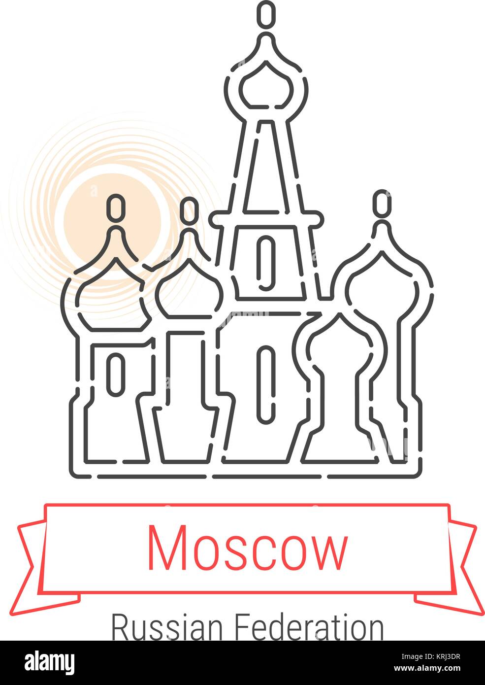 Moscow, Russia Vector Line Icon with Red Ribbon Isolated on White ...