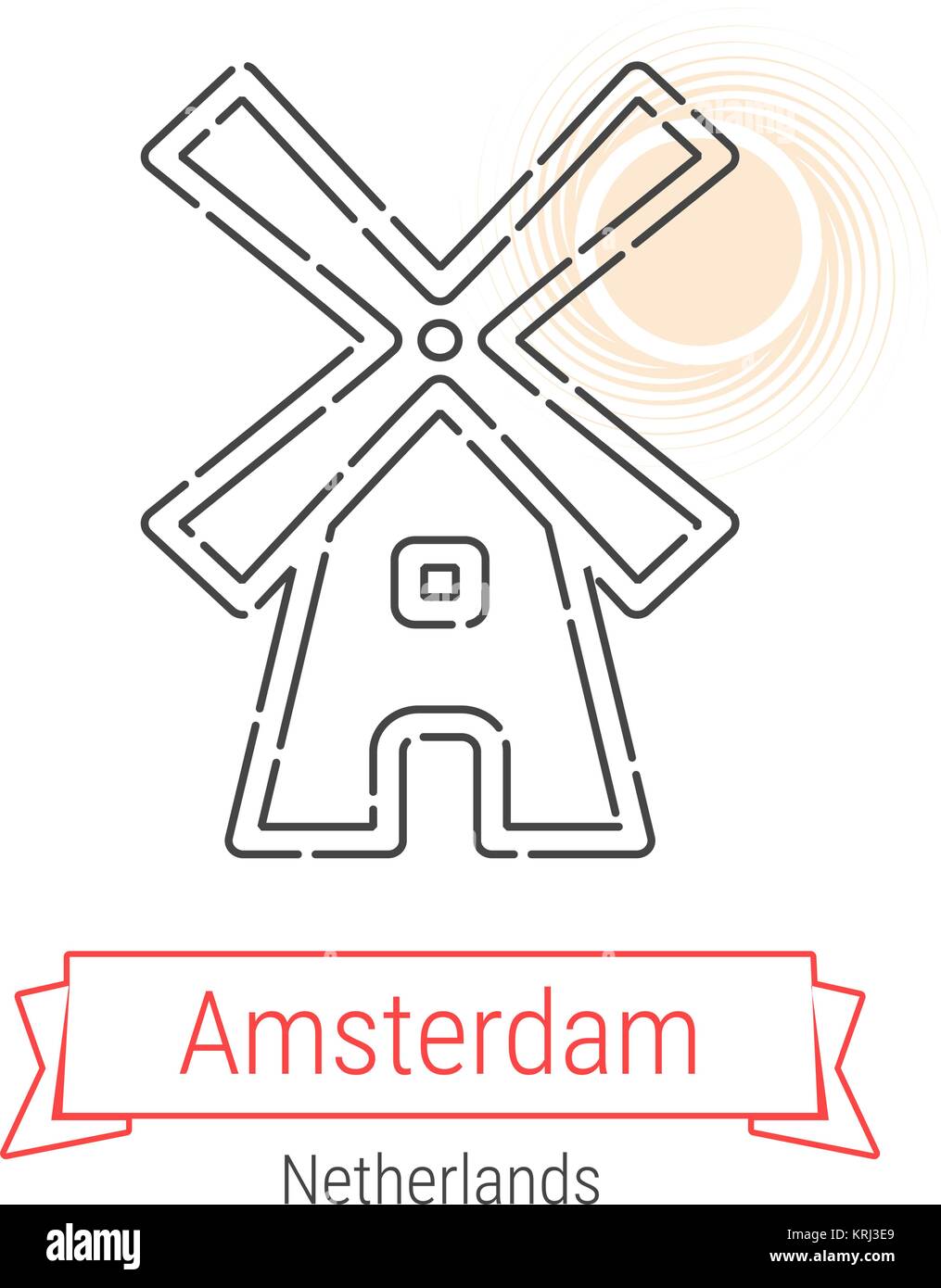 Amsterdam, Netherlands Vector Line Icon with Red Ribbon Isolated on ...