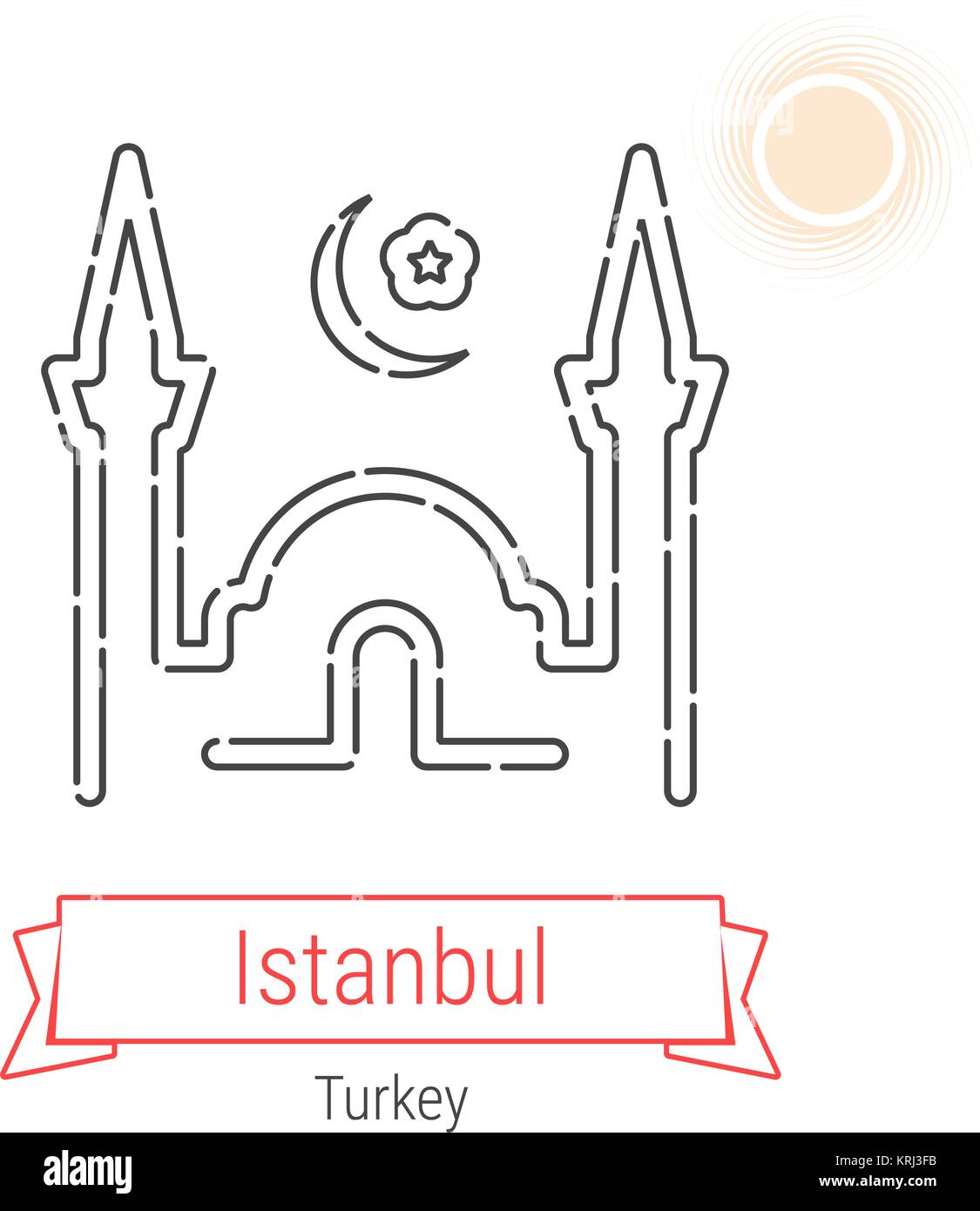 Istanbul, Turkey Vector Line Icon with Red Ribbon Isolated on White ...