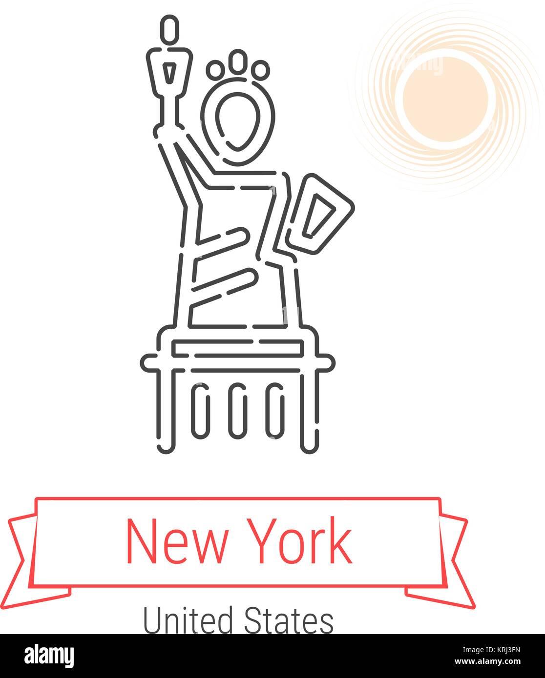New York, United States Vector Line Icon with Red Ribbon Isolated on ...