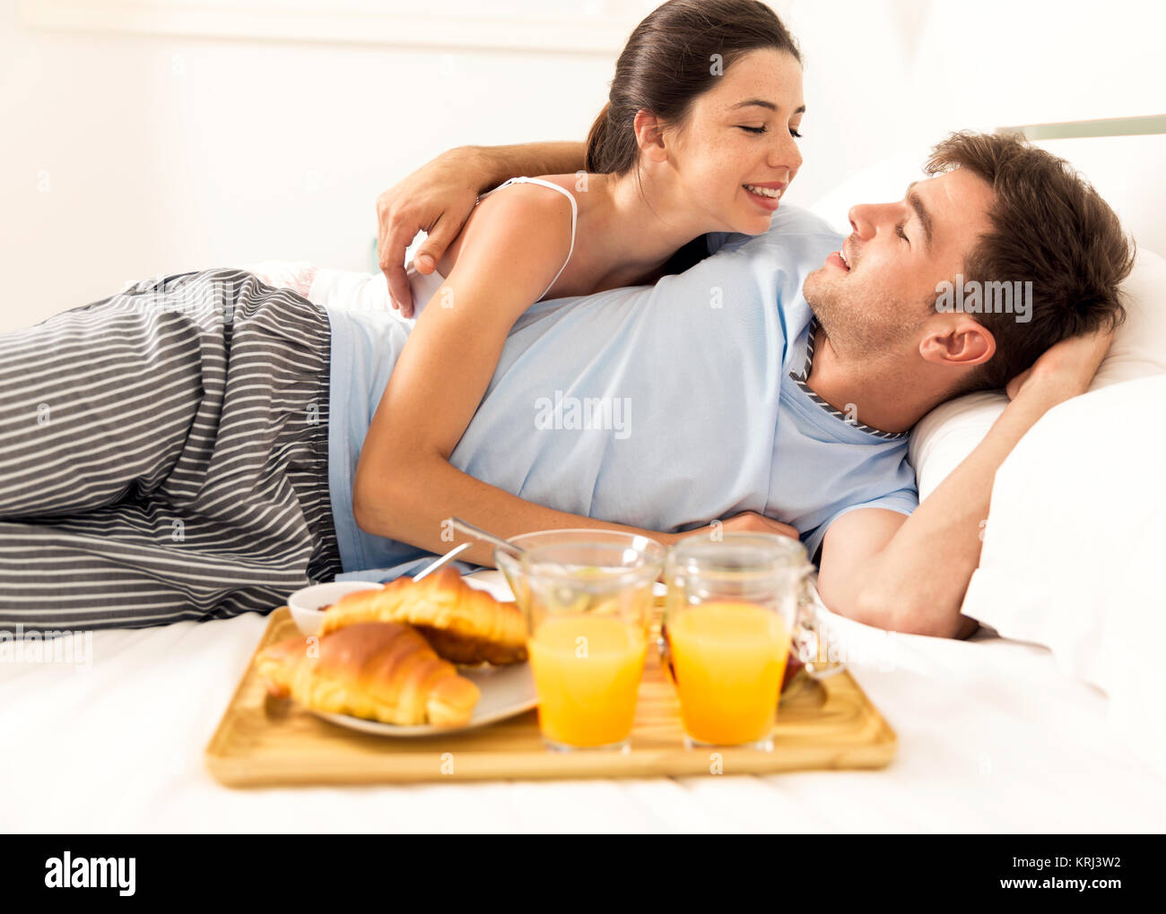 Breakfast on bed Stock Photo - Alamy