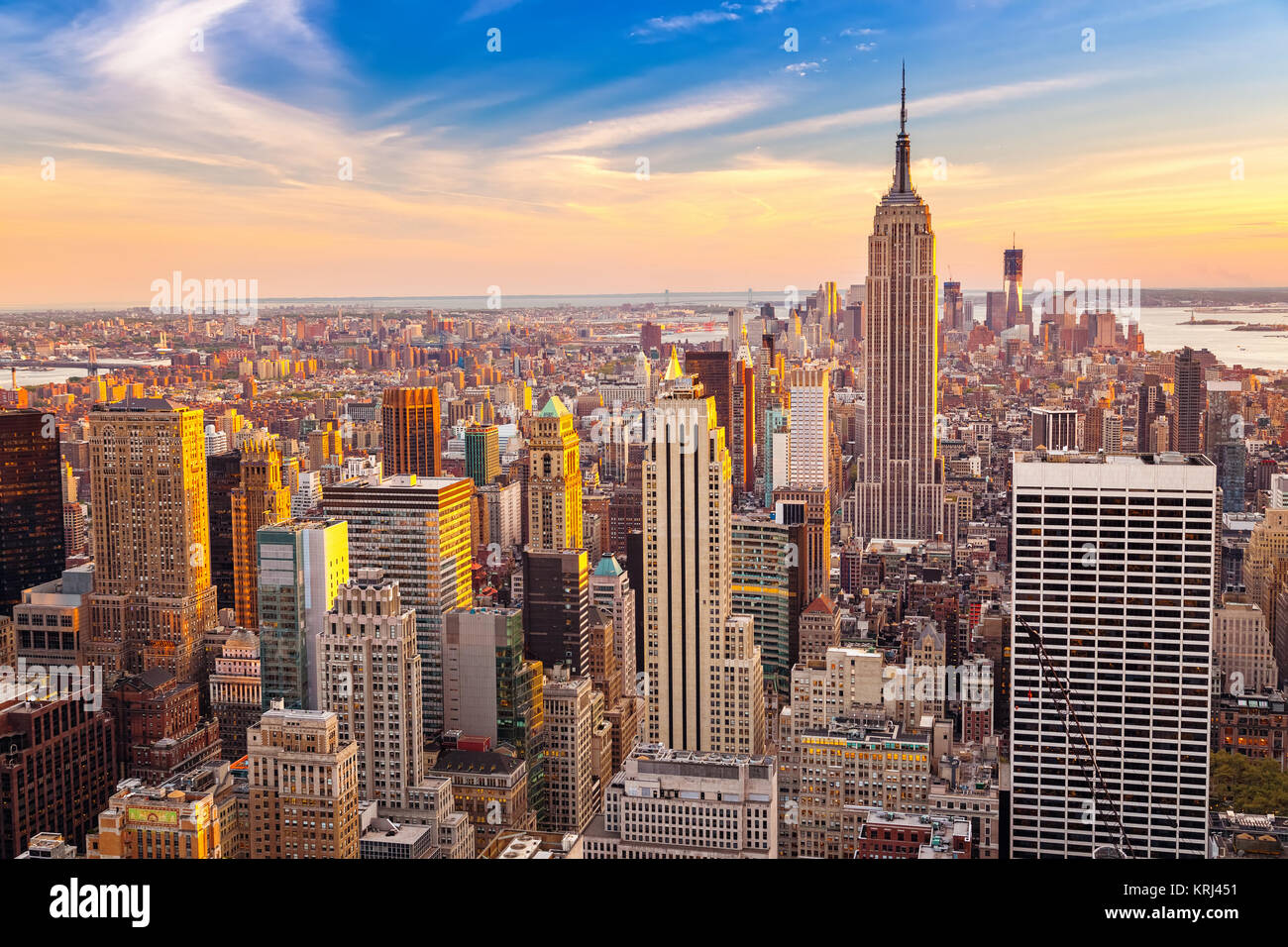 Aerial view of Manhattan at sunset Stock Photo - Alamy