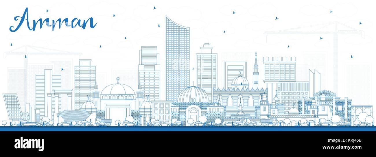 Outline Amman Jordan Skyline with Blue Buildings. Vector Illustration ...