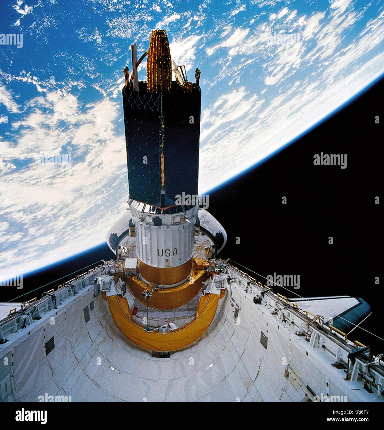 Satellite being Launched from Space Shuttle S070 TDRS-G1 Stock Photo ...