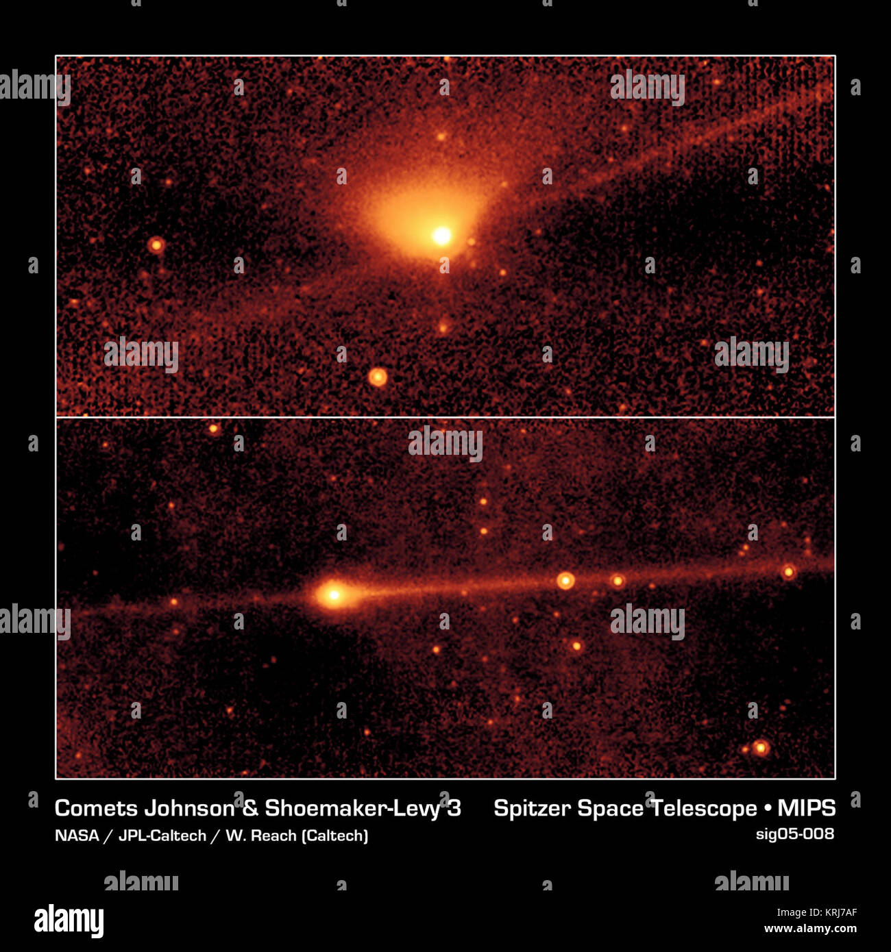 These images of the Jupiter-family comets Johnson (top) and Shoemaker ...