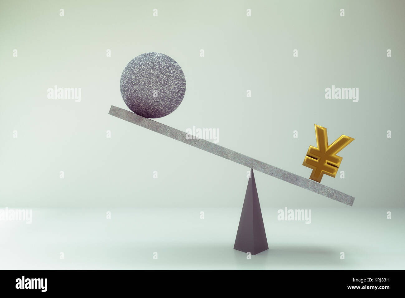 3D rendering of abstract Chinese Yuan and stone on balance scale Stock ...