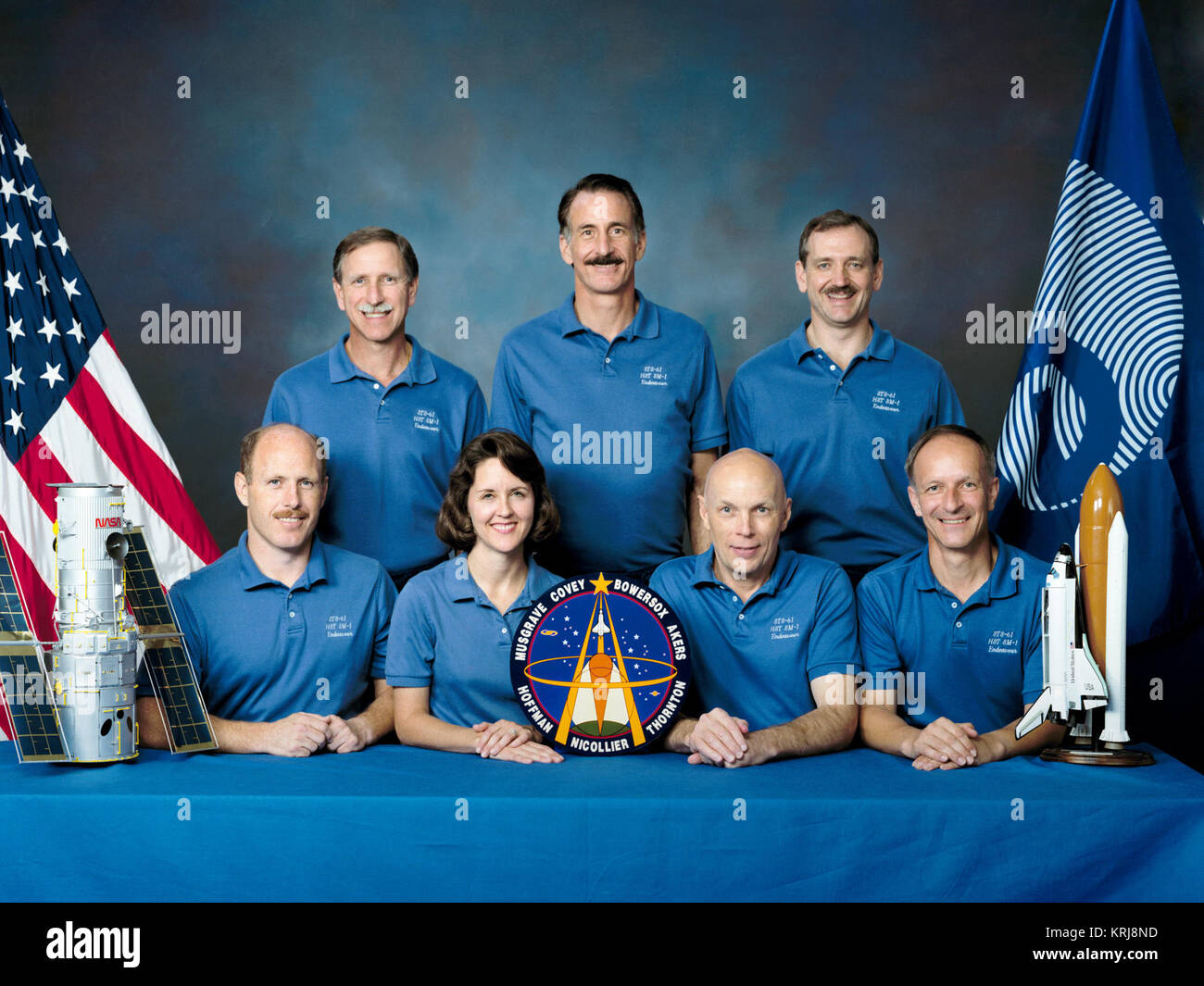 STS-61 CREW PORTRAIT. L TO R SEATED: BOWERSOX, KEN; THORNTON, KATHRYN ...