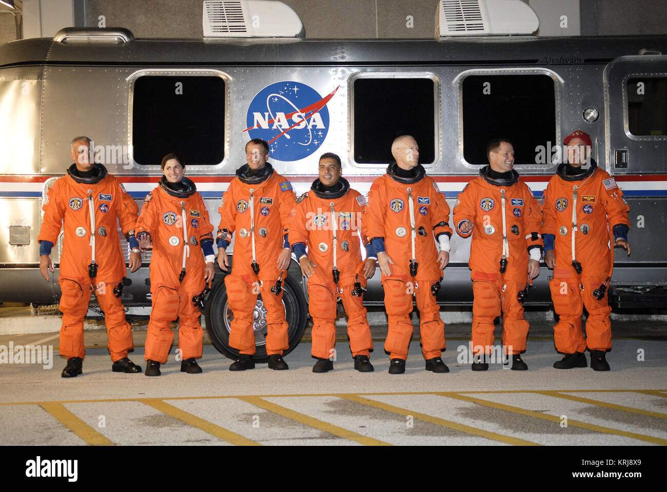 STS-128 crew members alongside the Astrovan Stock Photo - Alamy