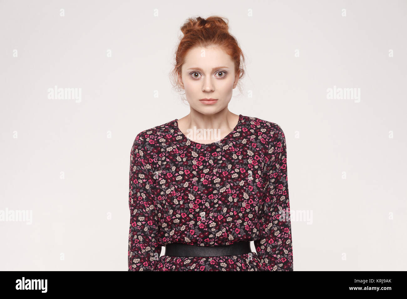 Cry and badmood. Portrait of unhappy and depressed woman with ginger ...