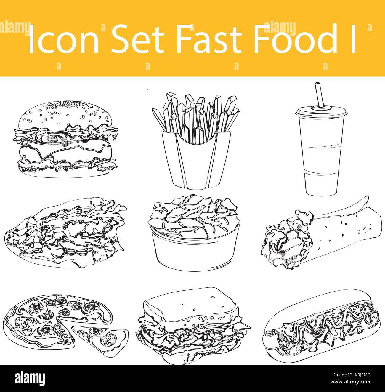 Drawn Doodle Lined Icon Set Fast Food I with 16 icons for the creative ...