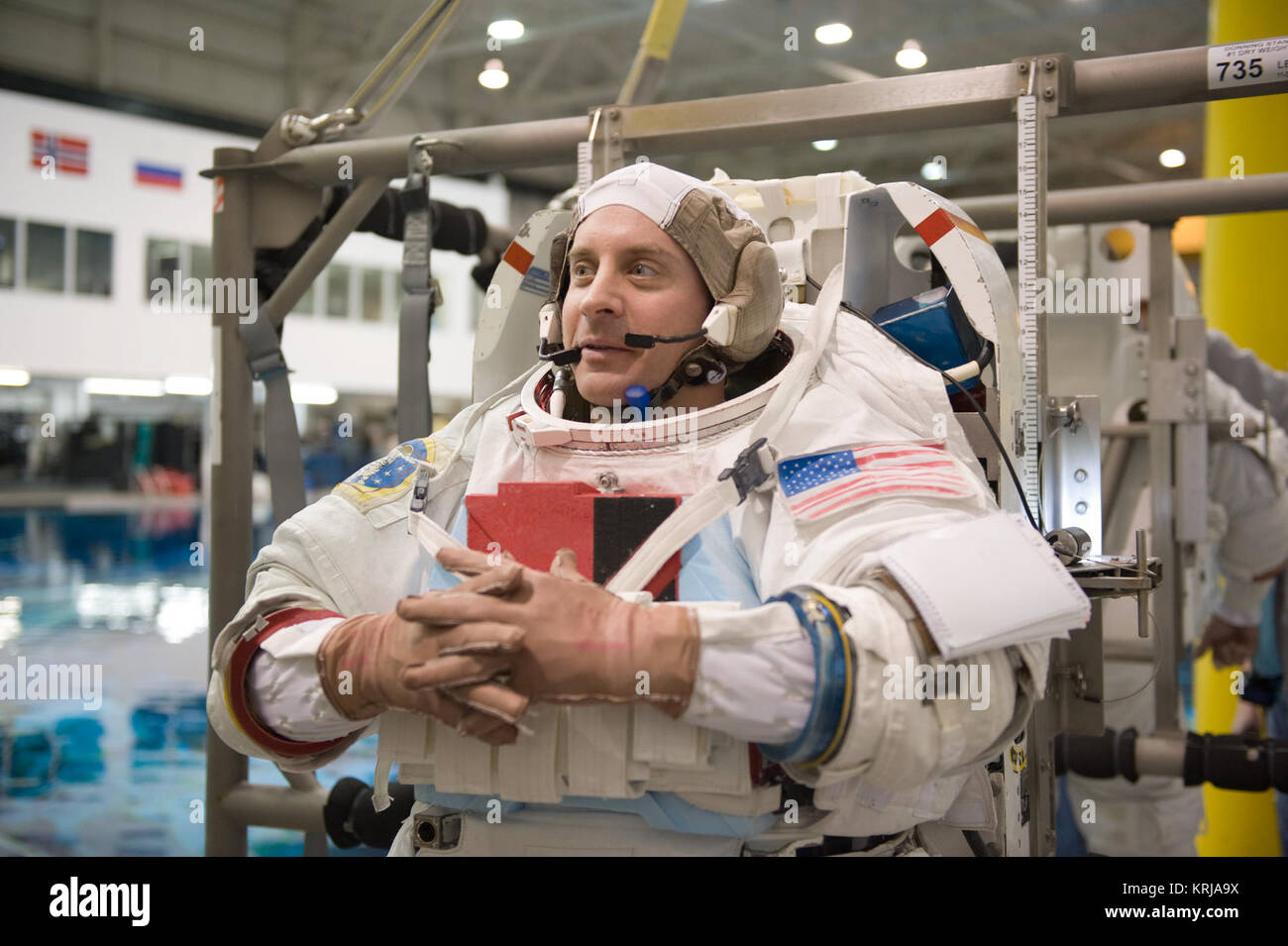 STS-132 crew members Garrett Reisman and Stephen Bowen during ...