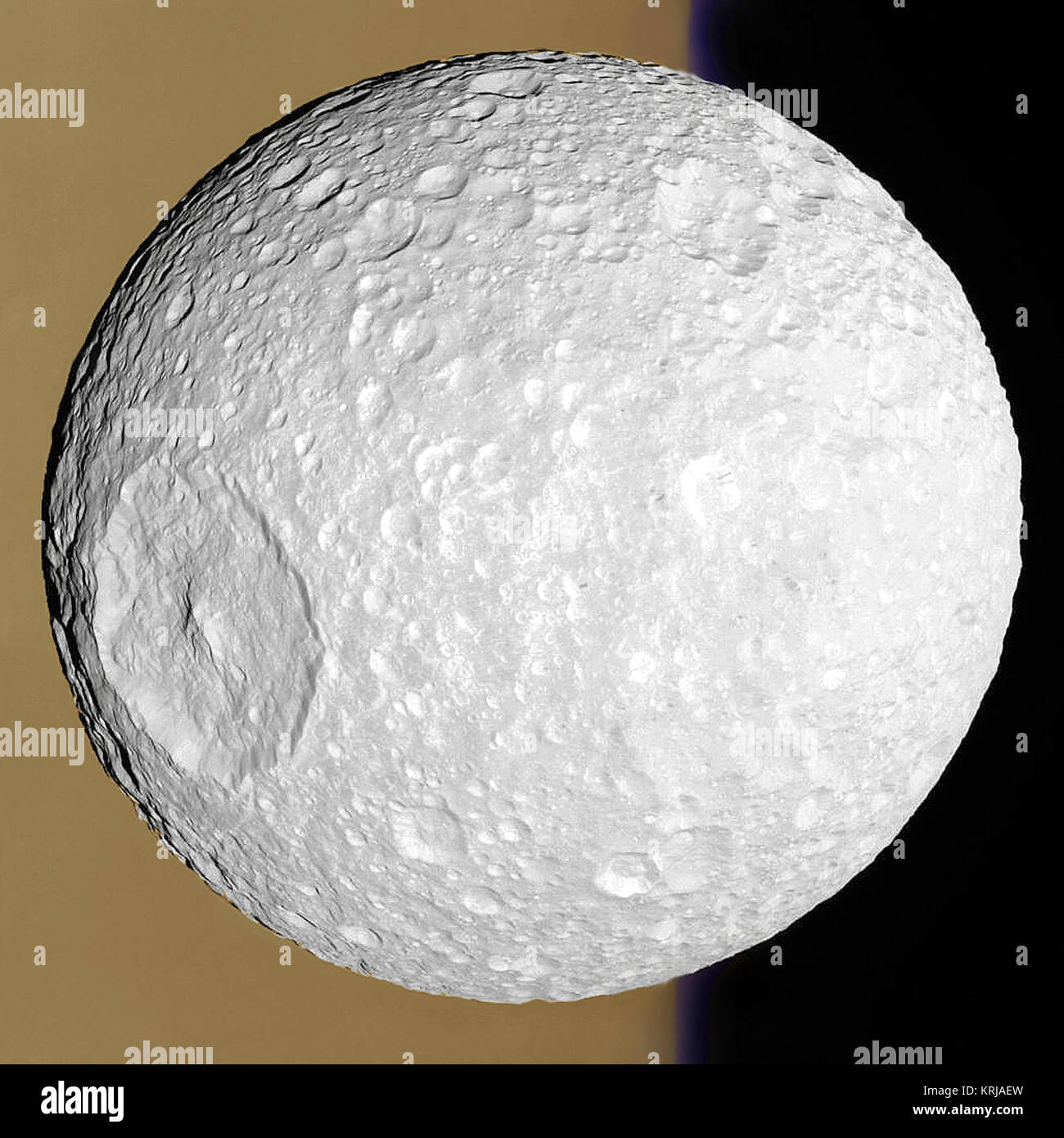 Mimas before limb sharp (colored Stock Photo - Alamy