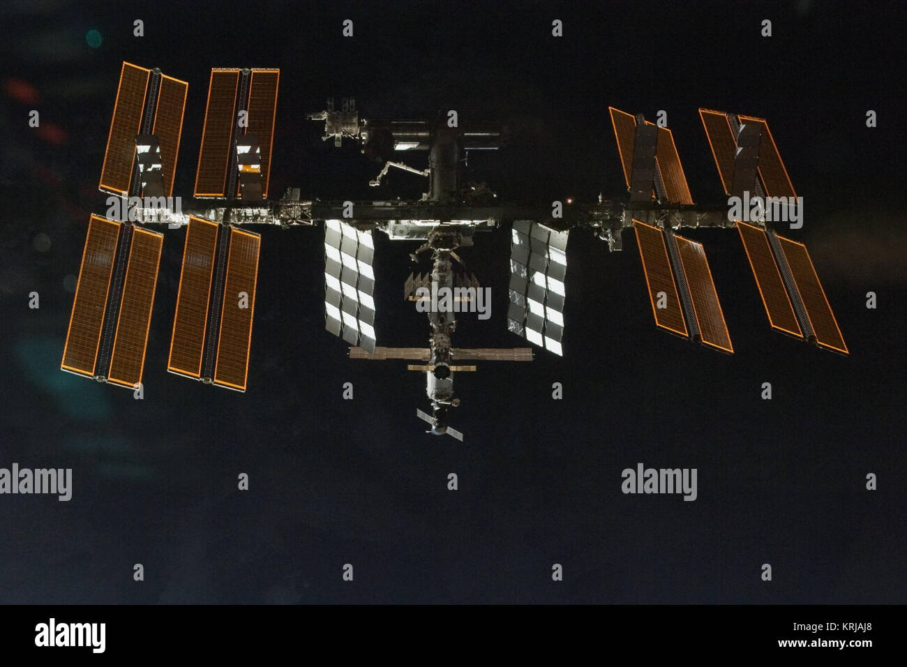 ISS seen from Space Shuttle Endeavour after separation on STS-130 Stock ...