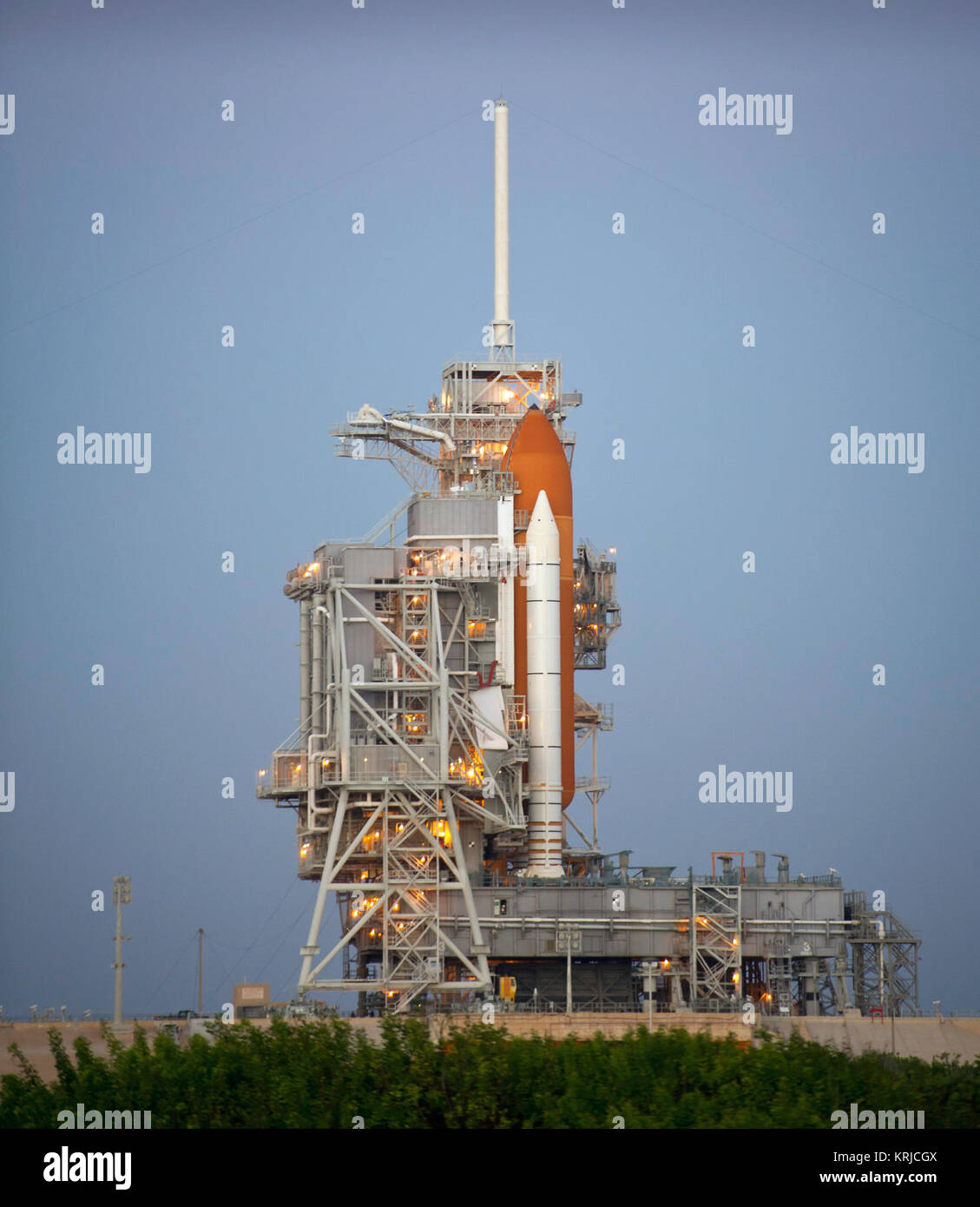 The space shuttle Discovery is seen on launch pad 39a early in the ...