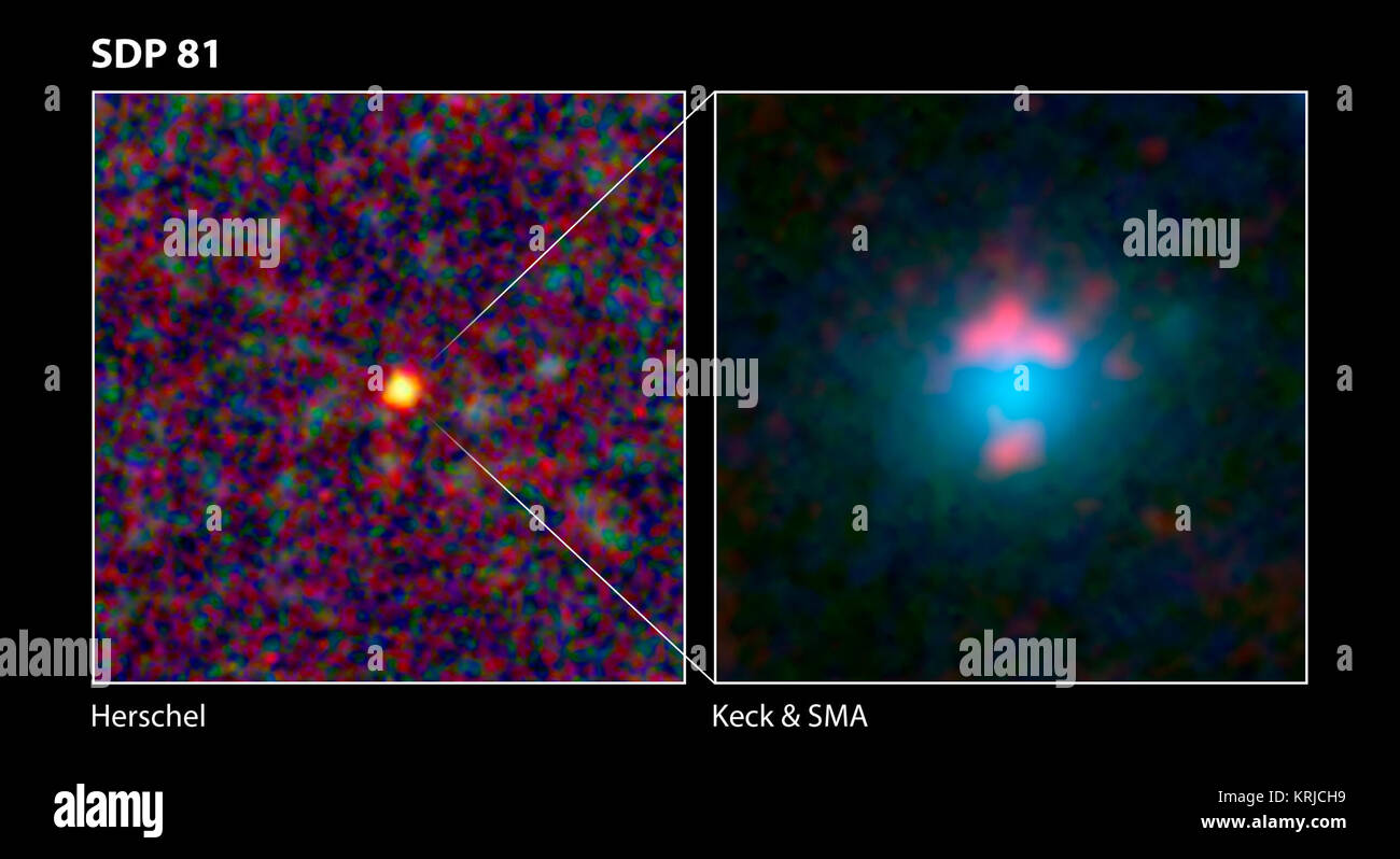 This image composite shows a warped and magnified view of a galaxy ...