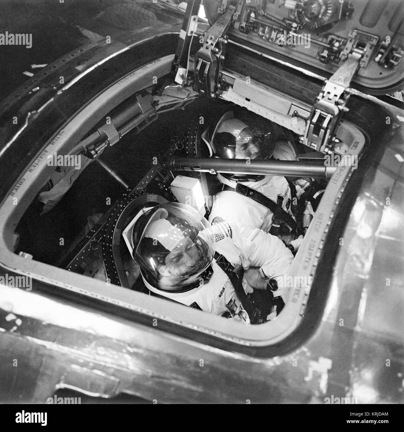 Apollo 15 crew inside the Command Module during training Stock Photo ...