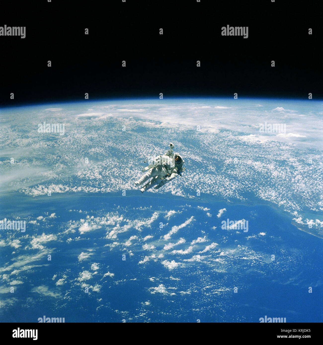 Astronaut Robert C. Stewart tests the nitrogenpropelled, hand ...
